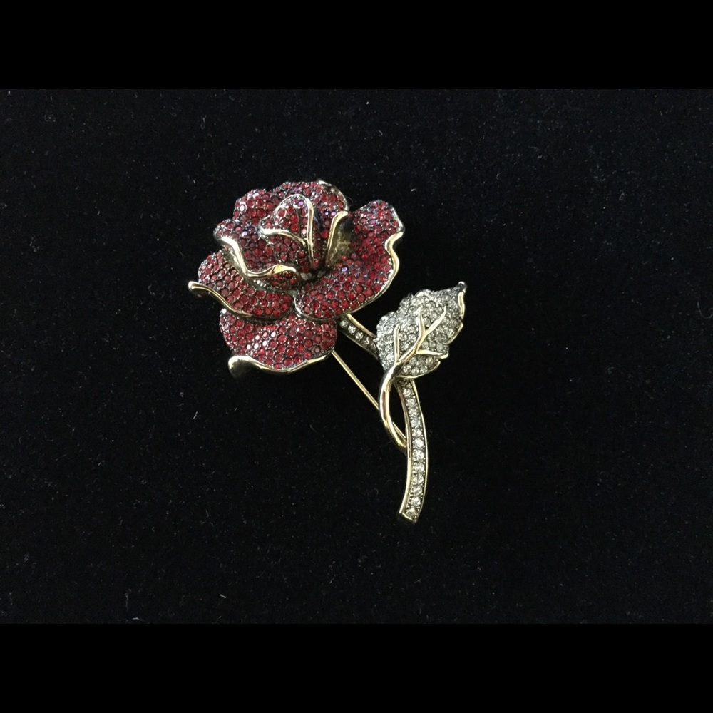 Pave Red Rose Crystal Pin - Gem